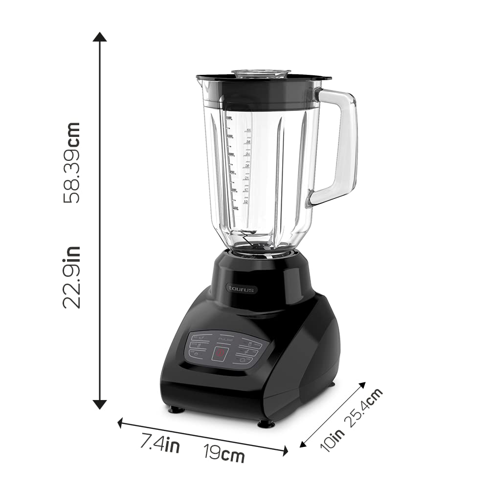 Taurus SEVILLA Countertop Blender | 48 oz Diamond Shaped Glass Jar | Touch Panel Controls with 6 Smart Pre-Programmed Settings, 8 Speed Control & pulse function built-in | 550 watts