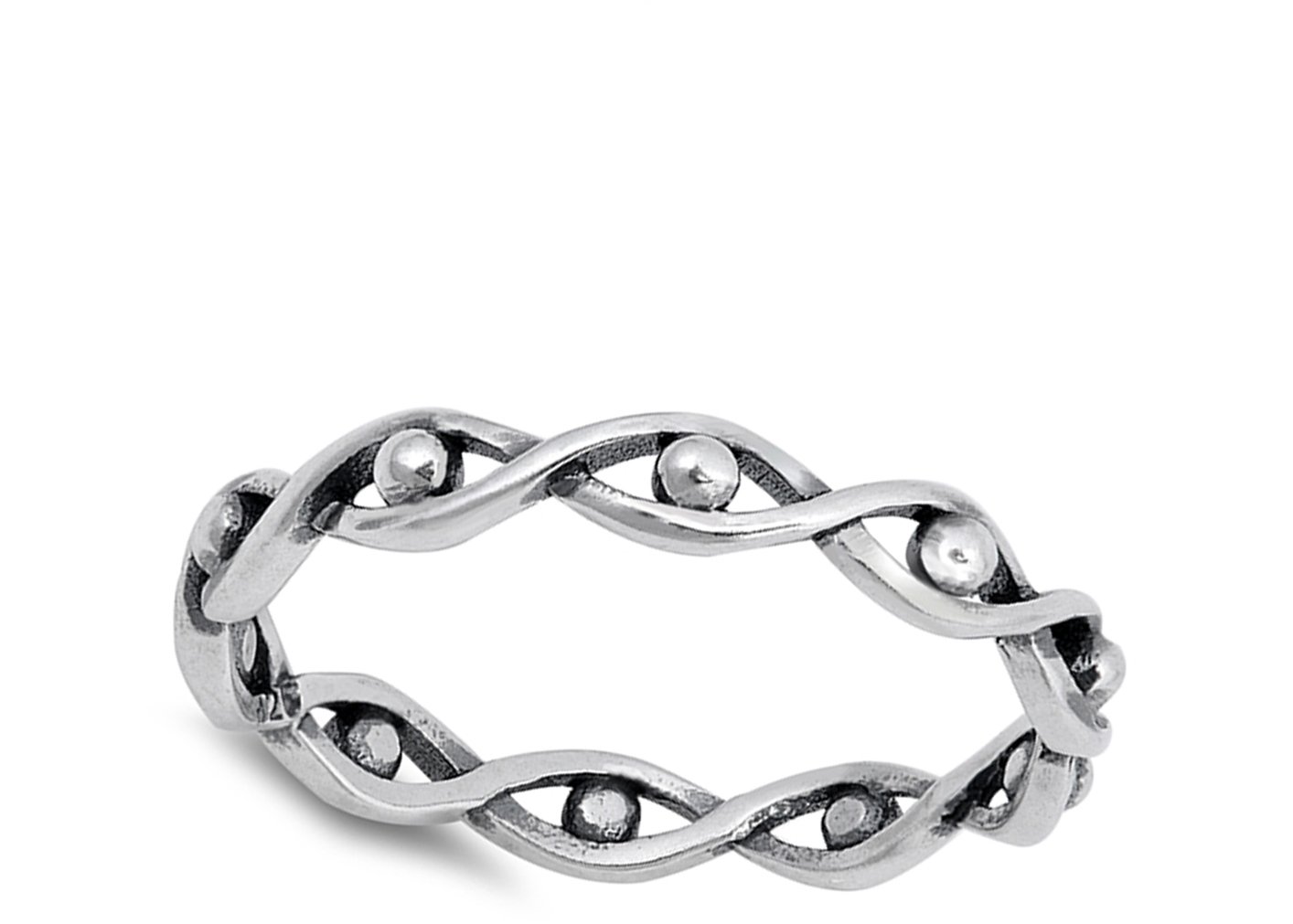 Oxidized Infinity Knot Bead Evil Eye Ring .925 Sterling Silver Band Size 5