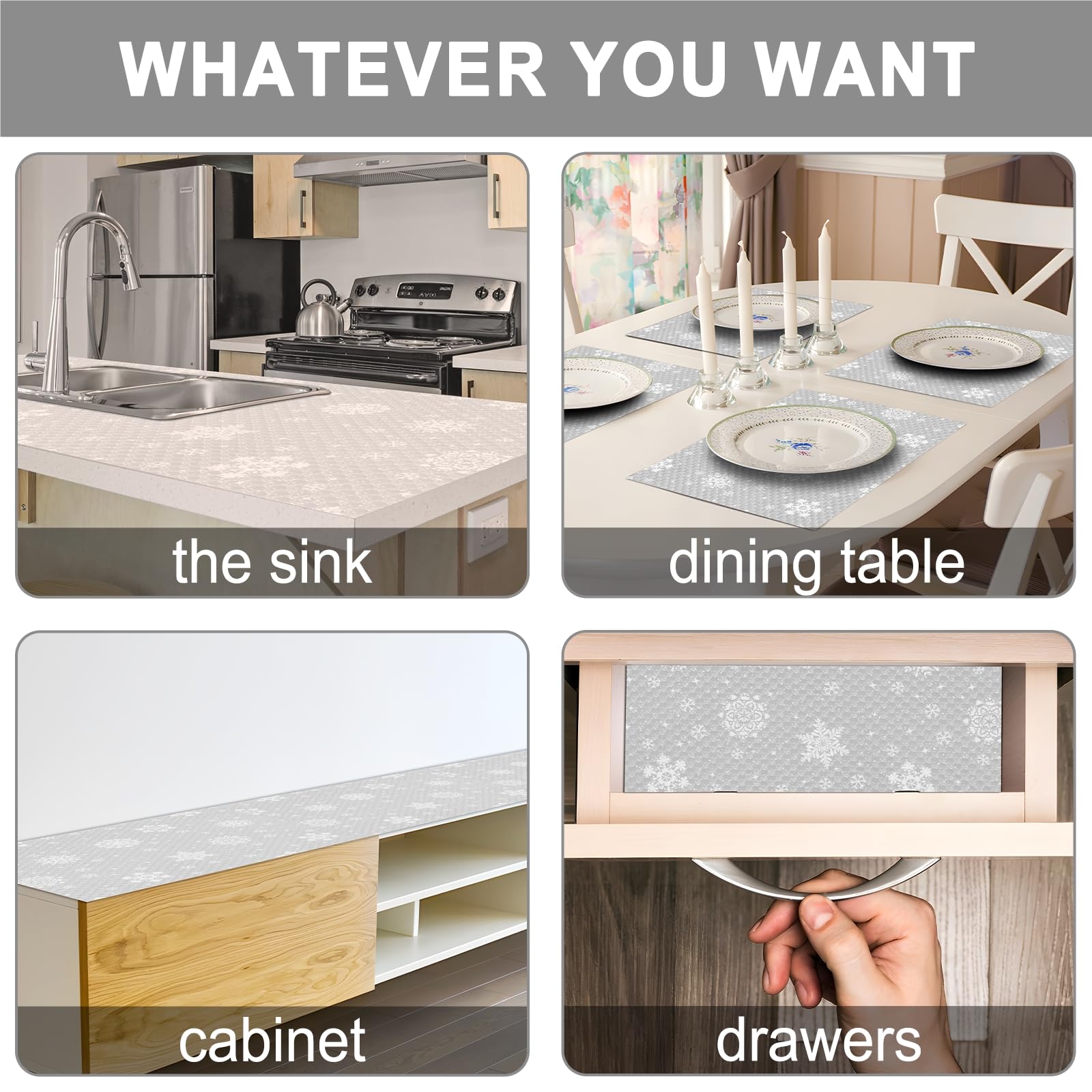 Shelf Liners for Kitchen Cabinets, Waterproof Drawer Liner Non Adhesive Bathroom Sink Liner, Fridge Liner No Slip Cupboard Mats EVA Place Mats Roll - Clear Snow 17.7"×118"
