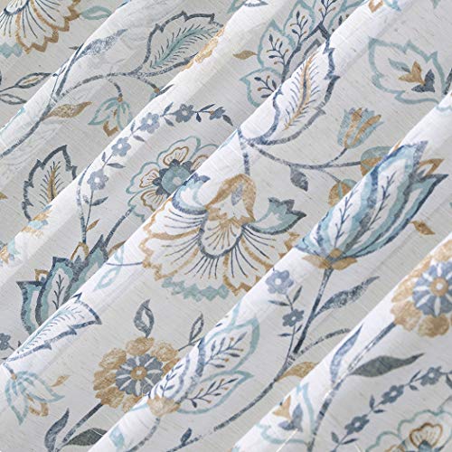 No. 918 Cielle 2-pack Folk Floral Linen Blend DIY Crafted Sheer Tie Top Curtain Panel Pair, 50" x 84", Silver Gray