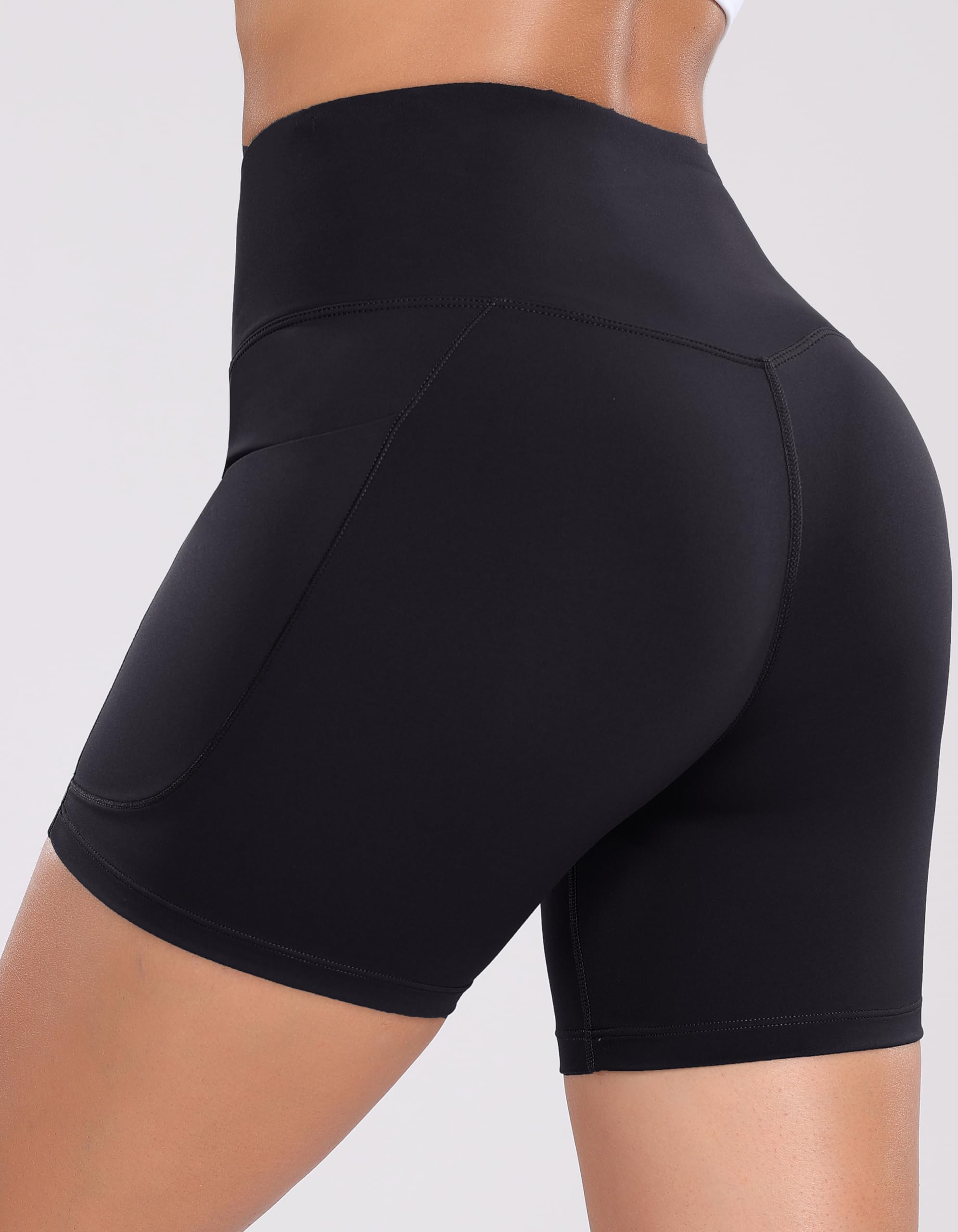 Oalka Women's Short Yoga Side Pockets High Waist Workout Running Shorts New Black M
