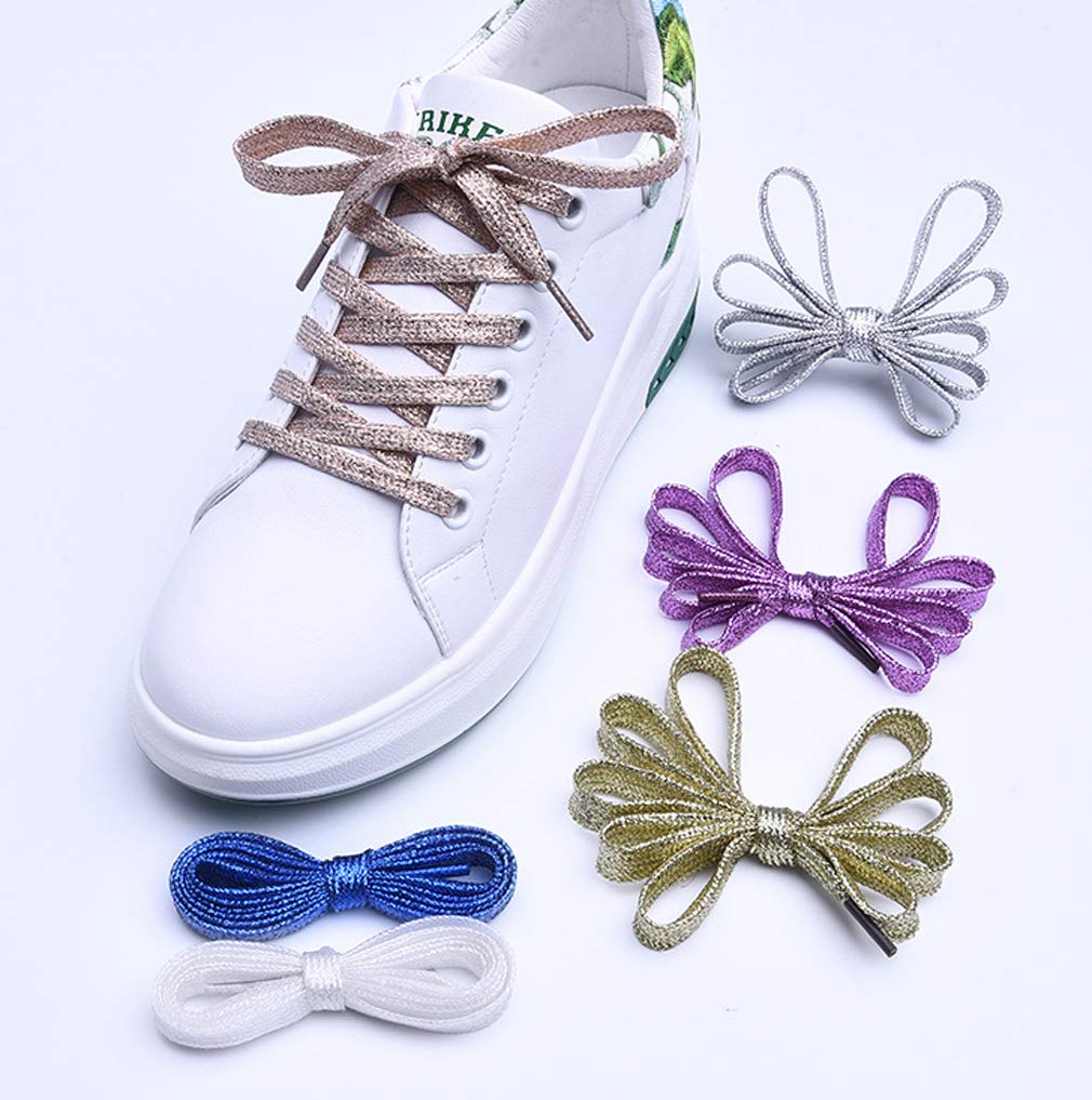 Santimon Metallic Glitter Flat shoelaces Colorful Fashion 2 pairs for Canvas Sneaker Athletic Shoes Light Gold 51"