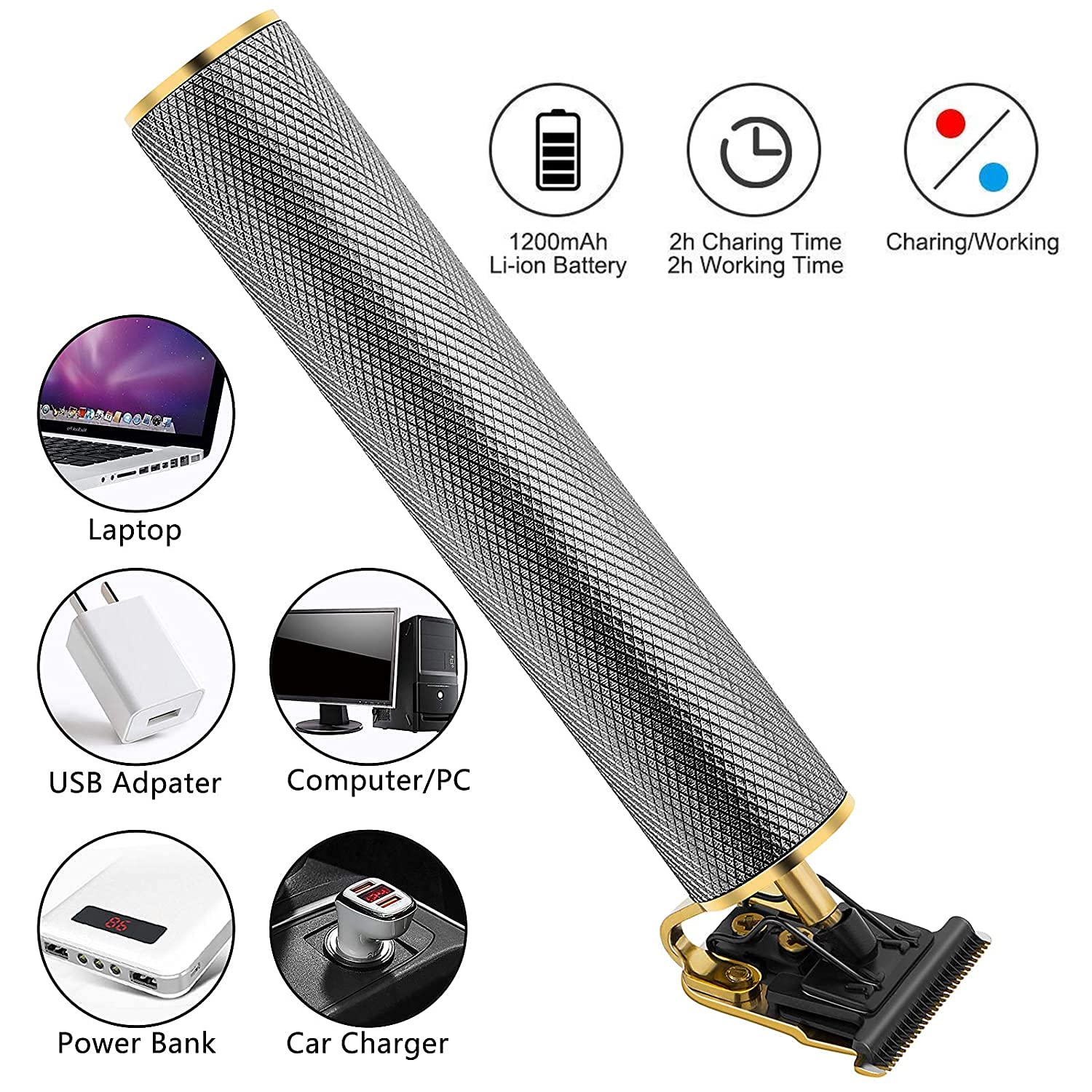 Professional Electric Hair Clippers,Cordless USB Rechargeable T-Blade Hair Beard Trimmer for Men with 4 Guide Combs Haircut Machine