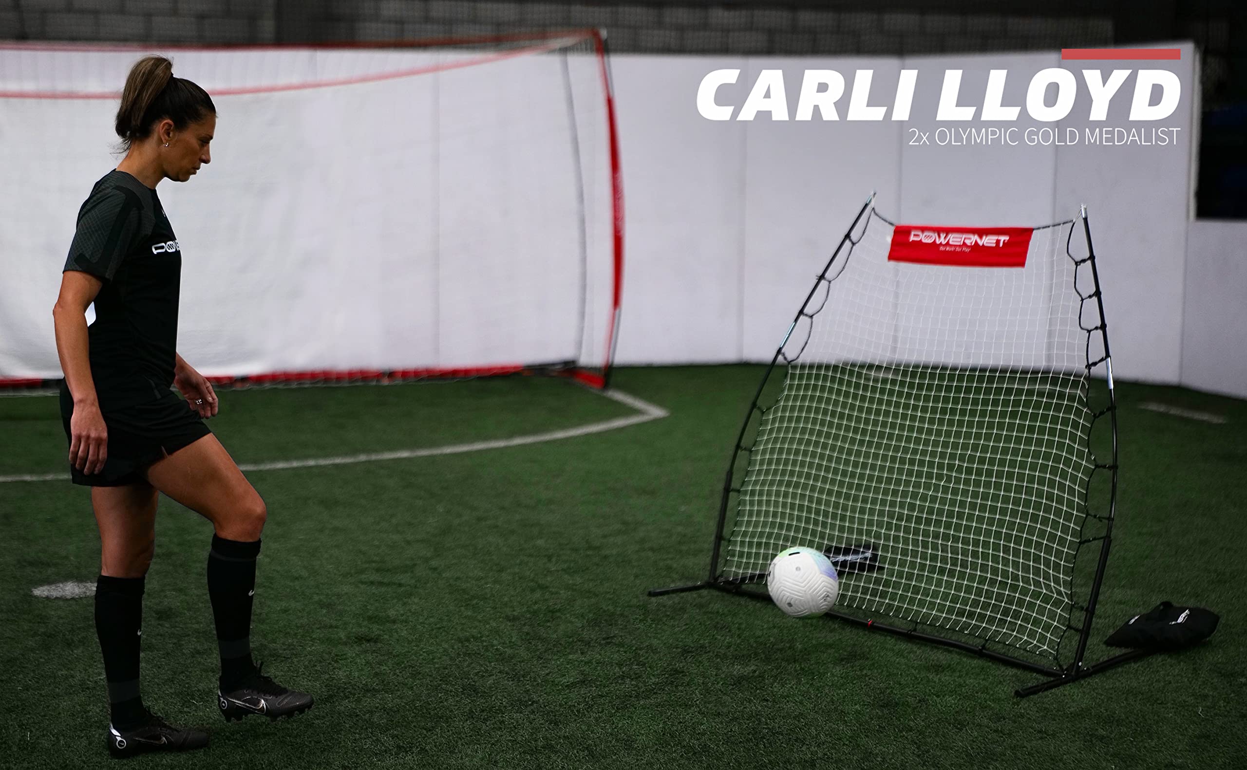 PowerNet Carli Lloyd Rebounder Training Net for Soccer, Lacrosse, Baseball, Softball | Angled Multi-Sport Rebound Pitchback Net | Portable Dual Practice Surface