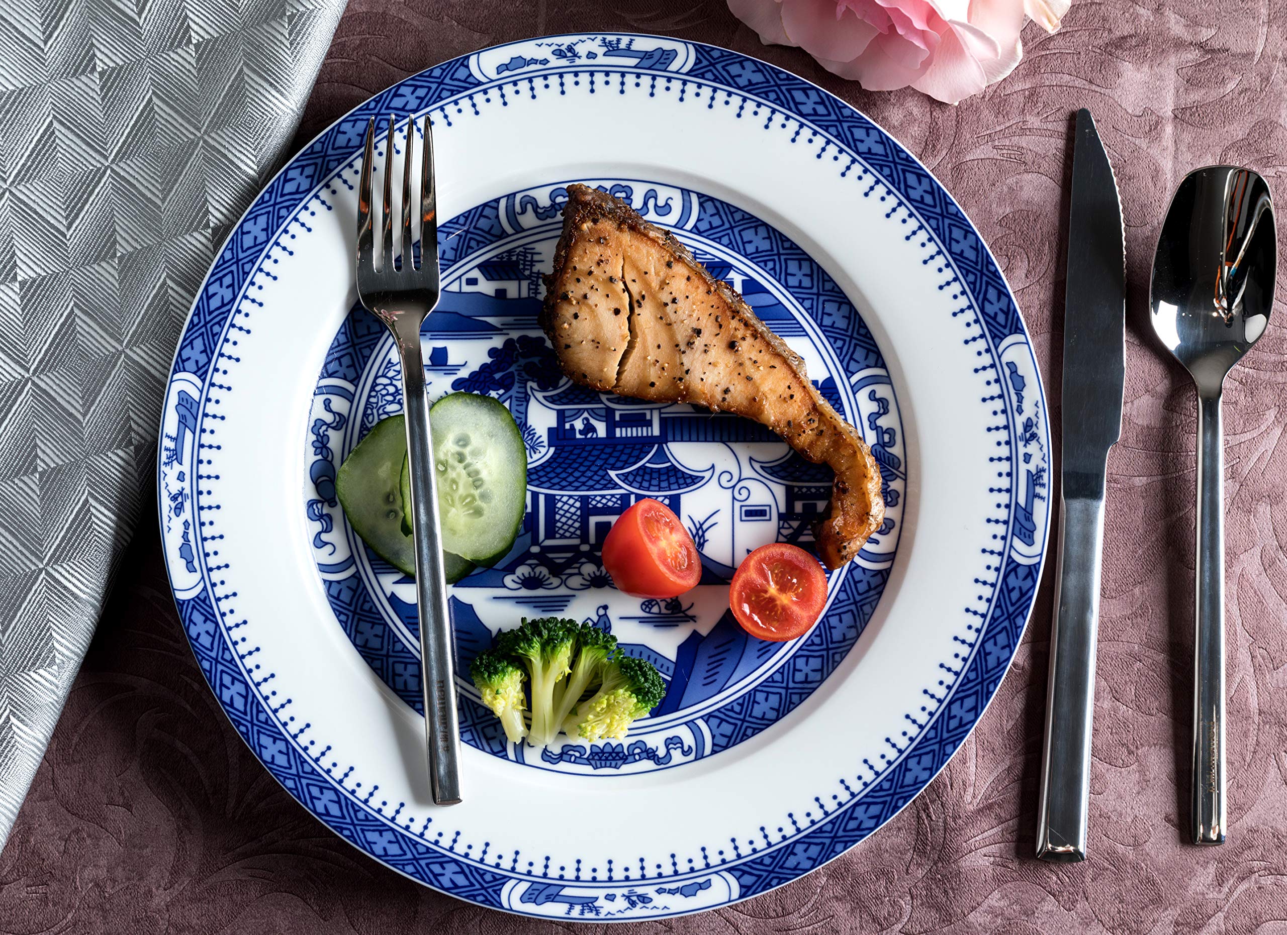 Pangu HandMade 10-Piece Dinnerware Set, Service for 2, Delft Blue, Blue and White, 2 Bowls, 2 Dishs, 2 Salad Plates, 2 Mugs and Saucers