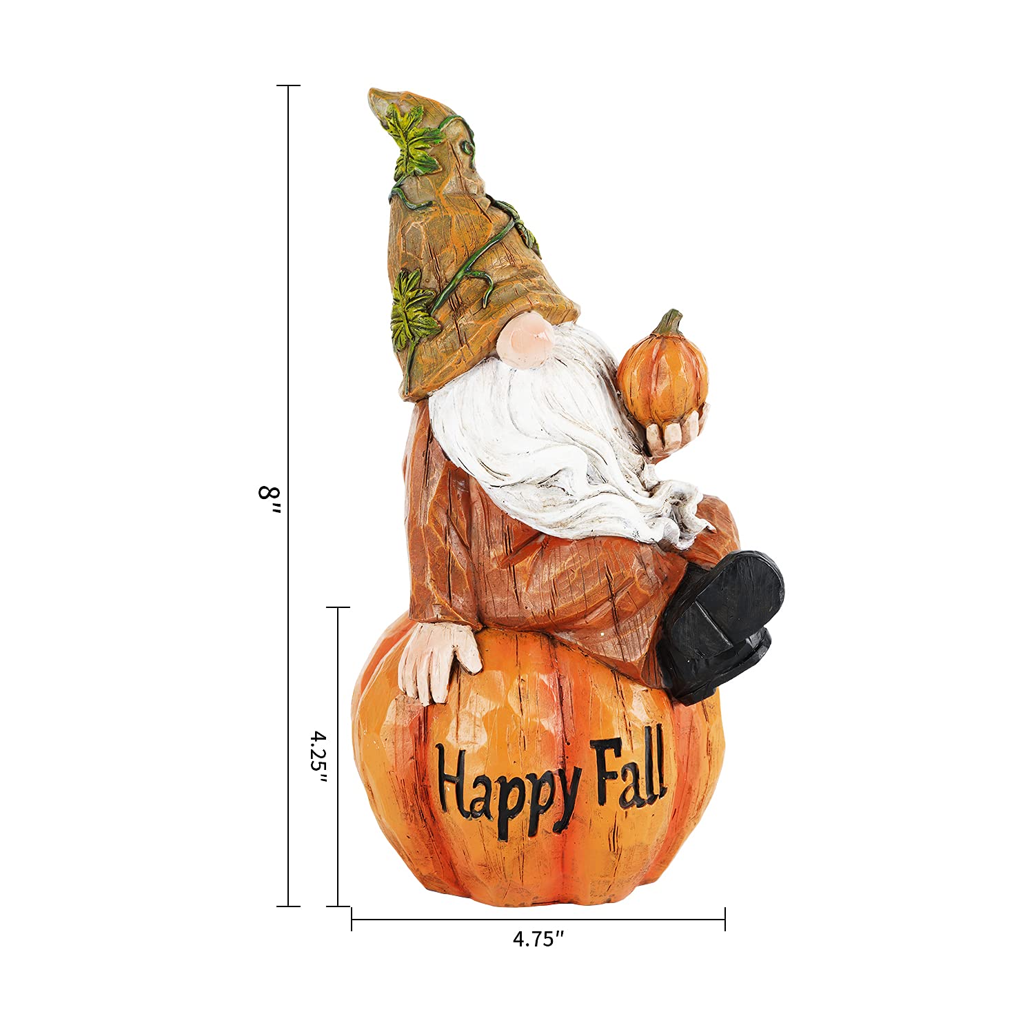 Topadorn Fall Garden Gnome Figurine Sitting on Pumpkin Statue Autumn Harvest Garden Gnomes Statue Figurine for Patio Yard Lawn Porch Decoration,Happy Fall