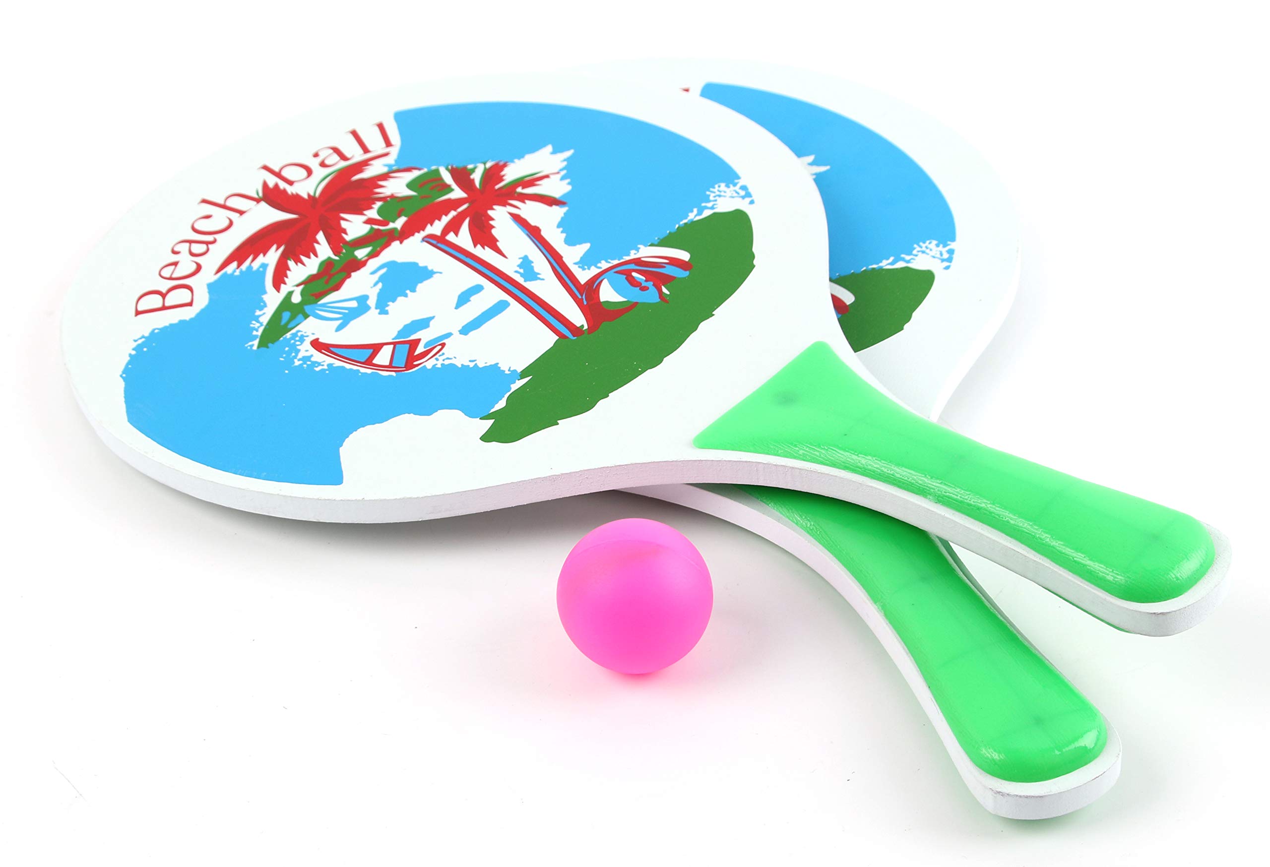 Pro Impact Beach Paddle Ball Set Comes with 2 Wooden Paddles with Plastic Handle and 1 Ball in a mesh Bag Beach Play Family Games White Blue