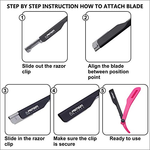 Professional Slide Out Replaceable Blade Straight edge Razor, Pink Plastic Handle Barber Razor, Straight Razor, Razor for men with Razor Blade by ''Premium Blades''