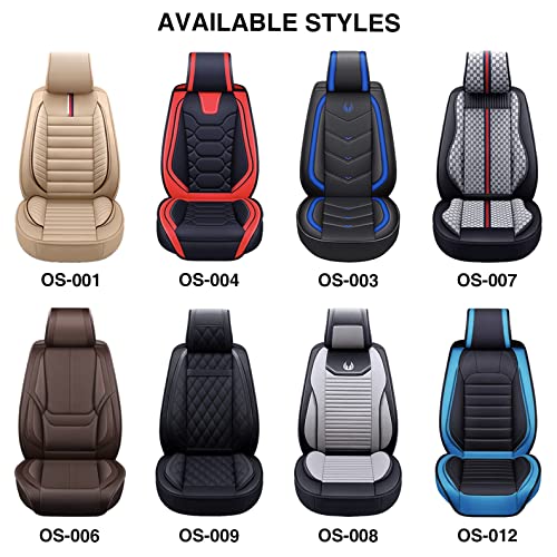 OASIS AUTO Car Seat Covers Premium Waterproof Faux Leather Cushion Universal Accessories Fit SUV Truck Sedan Automotive Vehicle Auto Interior Protector Front Pair (OS-001 Tan)