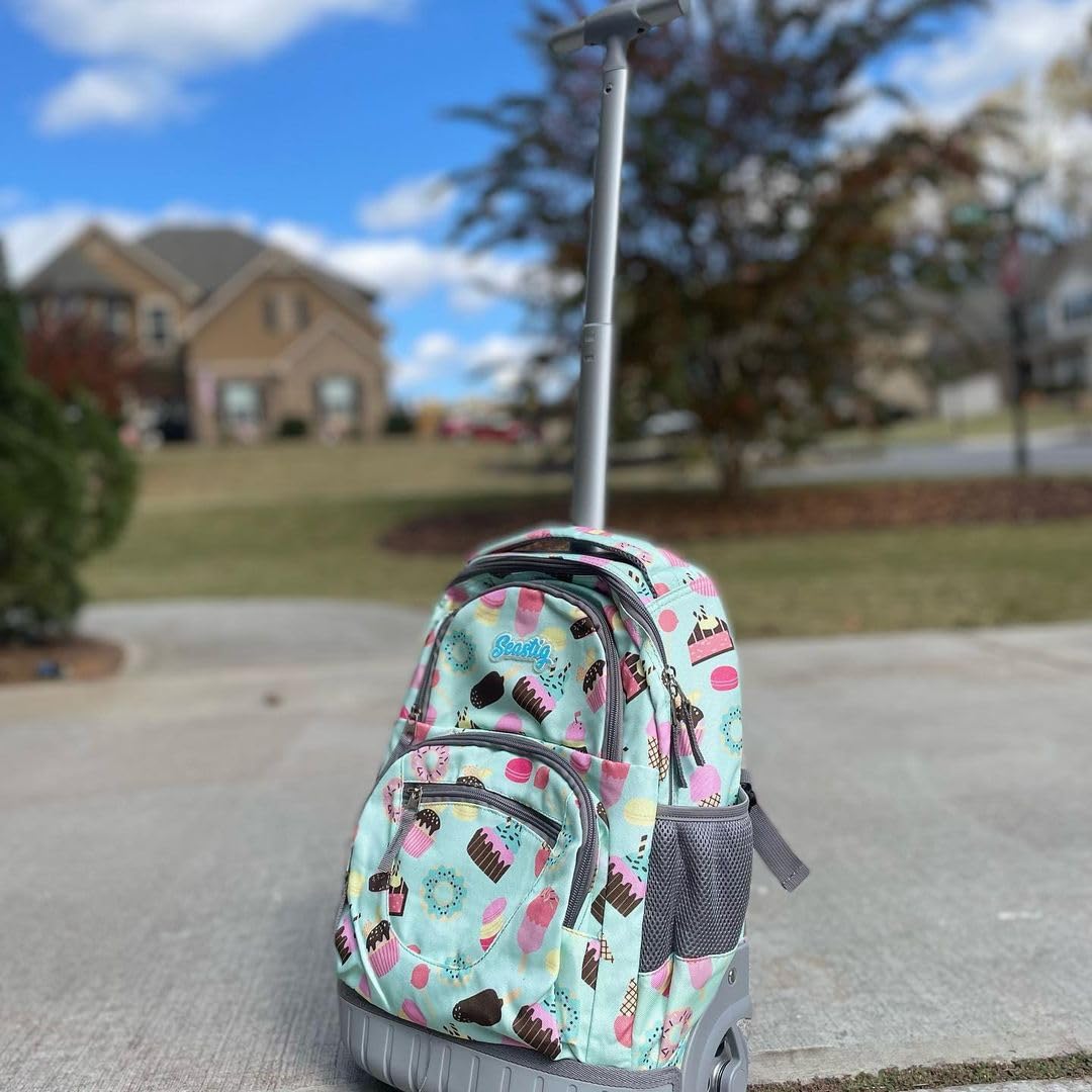 seastig Rolling Backpack 16 inch Wheeled Backpack with Lunch Bag & Pencil Case Roller Backpack Set Carry-on Bag School Travel