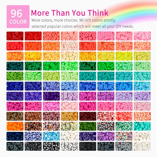Paodey 16,000pcs Clay Beads Bracelet Making Kit 96 Colors, 900pcs Letter Beads, 100pcs Number Beads, Gold Silver Spacer Beads for Friendship Bracelets Jewelry, 6 Boxes Polymer Heishi Beads