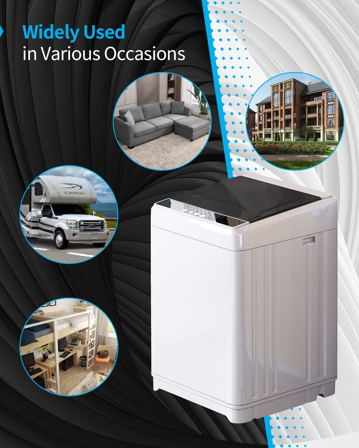 TABU Full-Automatic Washing Machine, 17.6lbs Portable Washing Machine with Dryer, 1.7 Cu Ft 2 in 1 Portable Washer with Drain Pump, 10 Wash Programs, LED Display, 8 Water Levels (White)