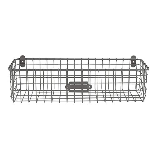 Spectrum Diversified Vintage Basket, Rustic Farmhouse Kitchen Cabinet & Pantry, Wall-Mounted Storage & Organization, 6x18.5x5.2 Inch (Pack of 1), Industrial Gray