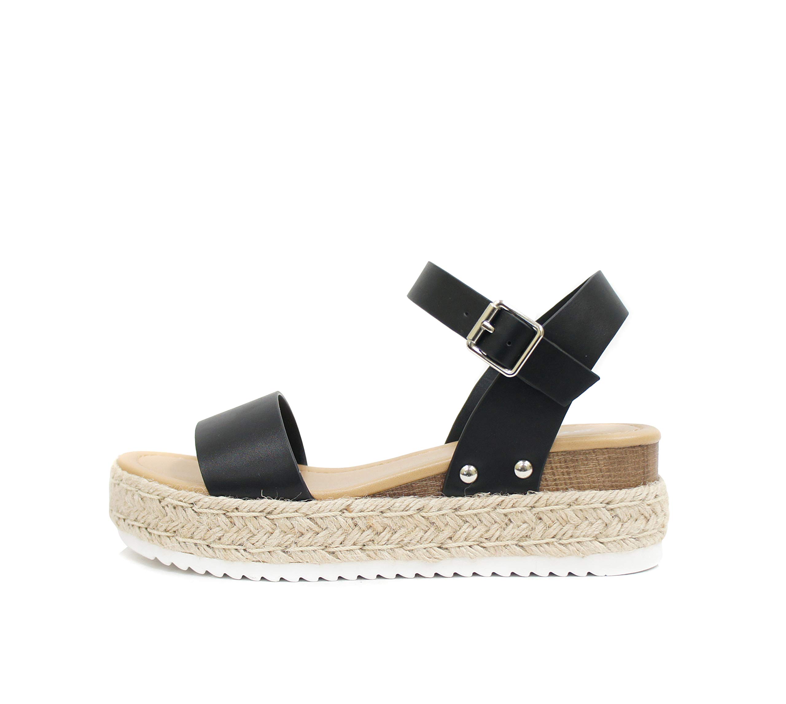 Soda Clip Top Shoe Women's Open Toe Ankle Strap Espadrille Sandal (7.5 M US, Black New)