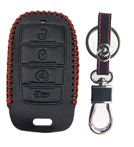 Rpkey Leather Keyless Entry Remote Control Key Fob Cover Case protector For Replacement Fit For 2019-2020 RAM 1500（4-Button）Black