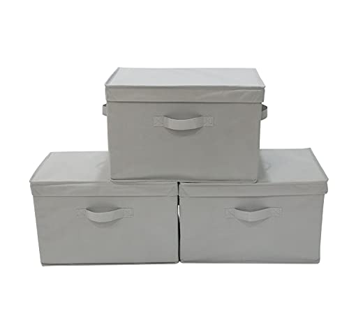 Sebadaci Storage Bins Cubes Baskets with Lids Handles Stackable Collapsible Storage Bins Baskets for Shelves, Organizing, Office Organizer, 3-pack Fabric Storage Cubes Living Room Closet, Gray, Large