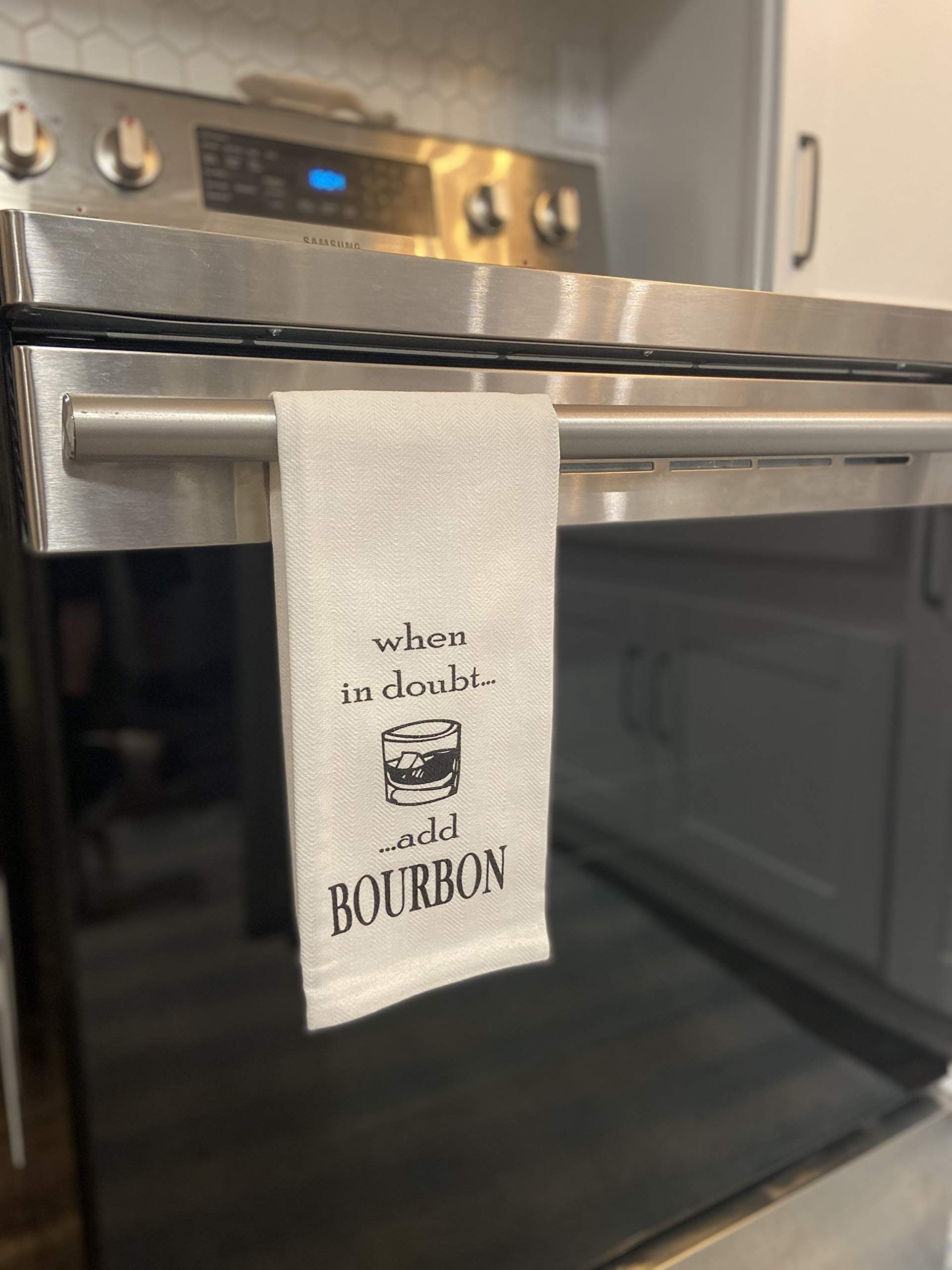 When In Doubt Add Bourbon Tea Towel | Dish Towels with Funny Bourbon Whiskey Sayings are Perfect for Home, Bar, or Kitchen | Funny Gift for Old Fashioned Cocktail Lovers