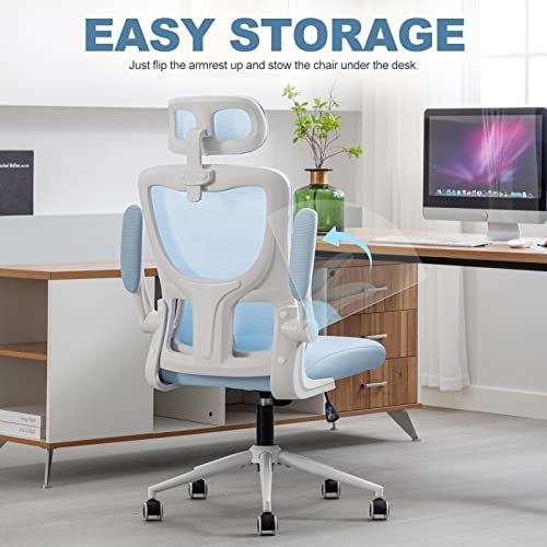 Office Chair Height-Adjustable Ergonomic Desk Chair with Self-Adaptive Lumbar Support Breathable Mesh Computer Chair High Back Swivel Task Chair with Adjustable Headrest and Flip-up Armrests