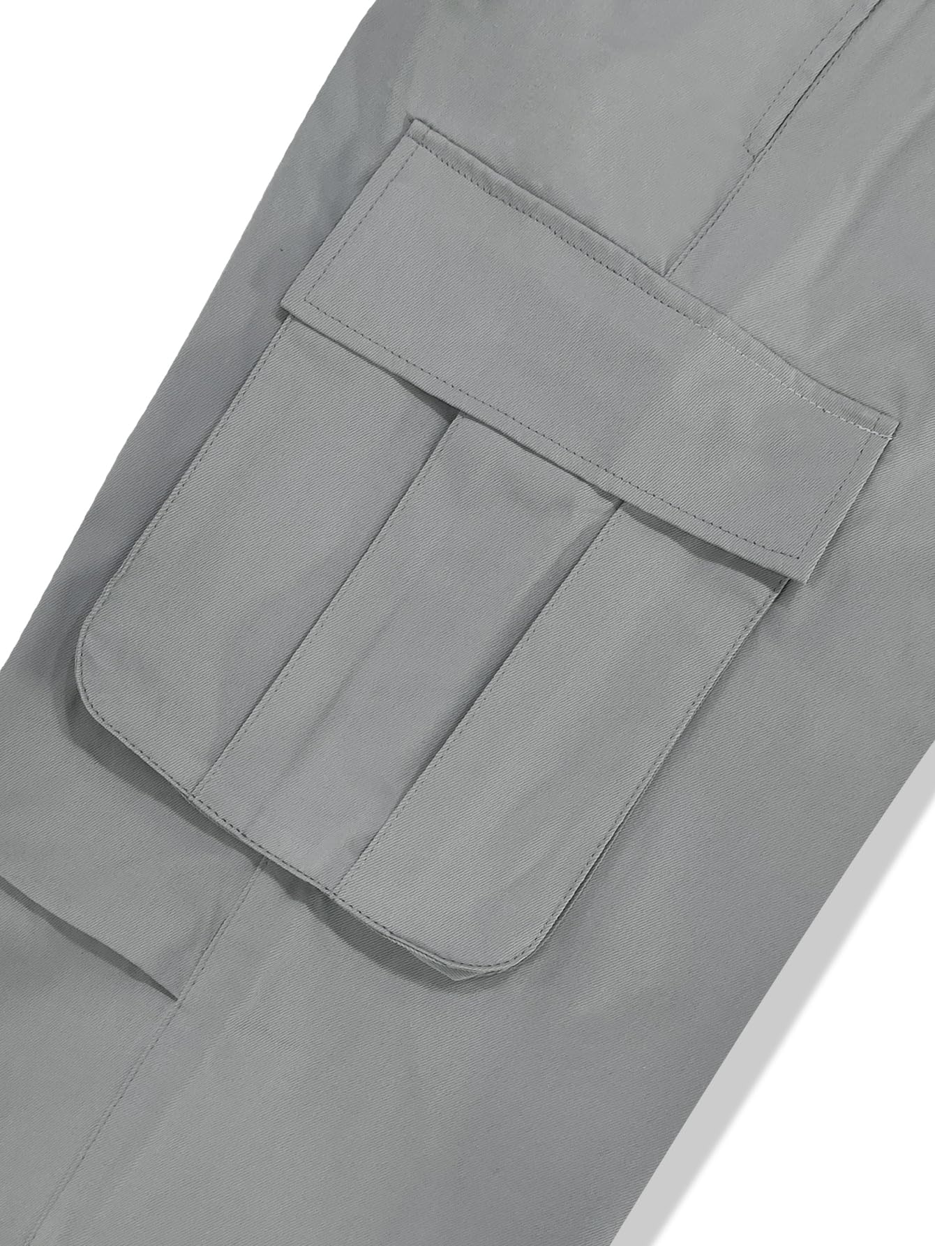 OYOANGLE Men's Drawstring Elastic Waist Flap Pockets Streetwear Baggy Cargo Pants Joggers Hiking Trousers Light Grey L