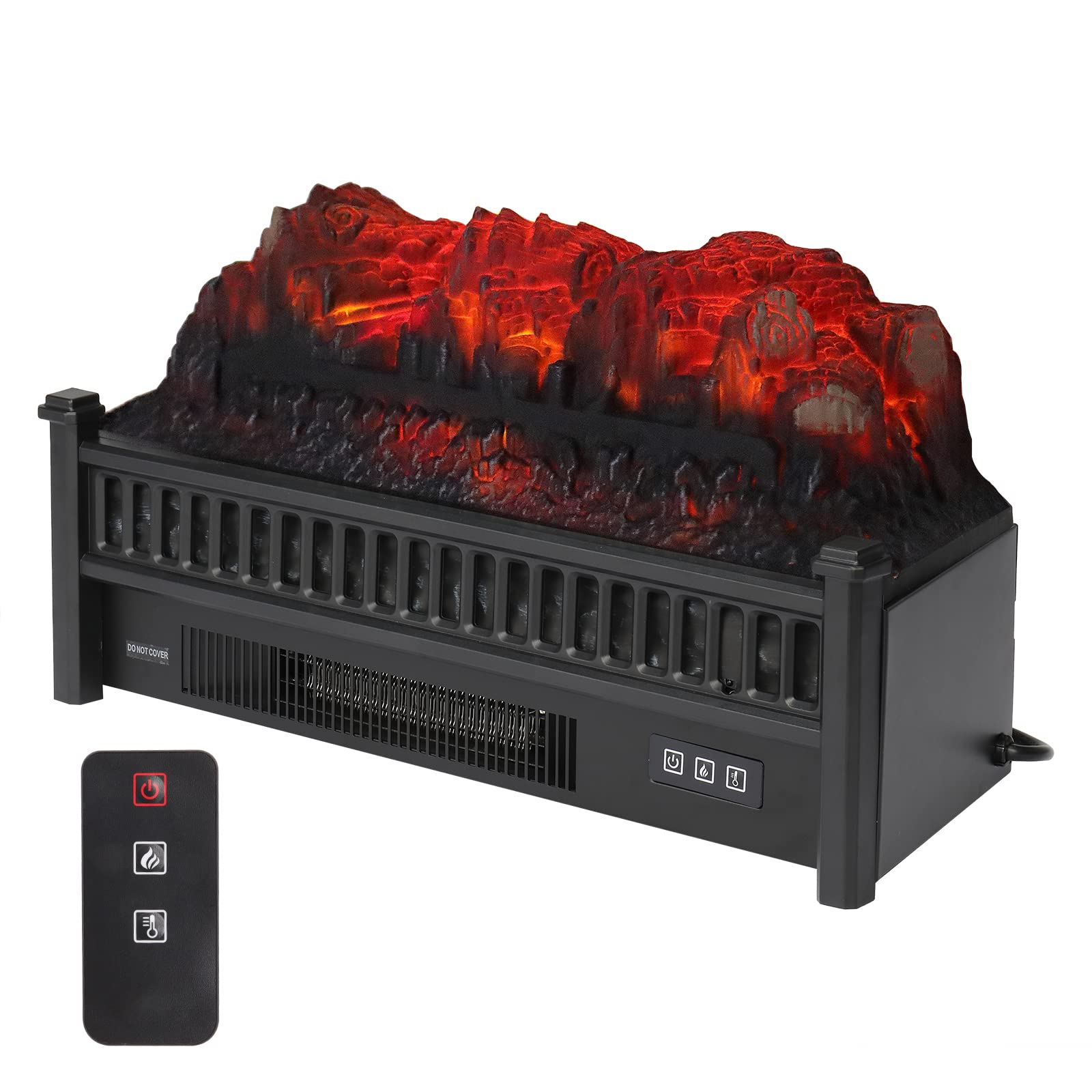Tesmula 23 Inch Fake Wood Without Frame Embedded 1400W Single Color Electric Fireplaces, Fake Wood, Heating Wire, with Small Remote Control Black