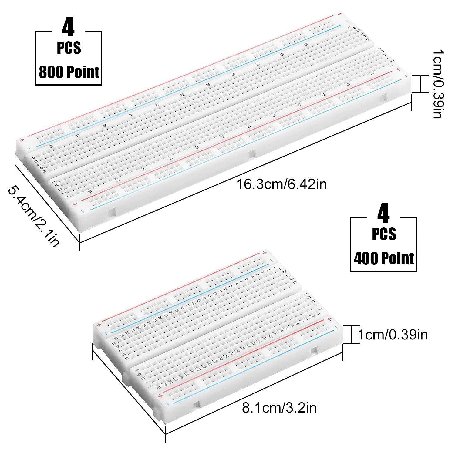 PETTYOLL 8 PCS Breadboards Include 4PCS 400 Points 4PCS 830 Points Soderless Bread Boards for Proto Shield Distribution Connecting Blocks