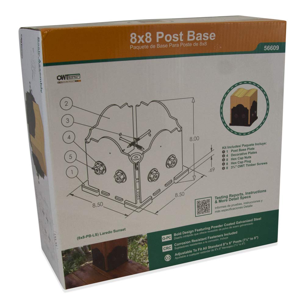 Ozco Building Products 56609 Laredo Sunset 8x8 Post Base Kit, (1 per Pack), Black