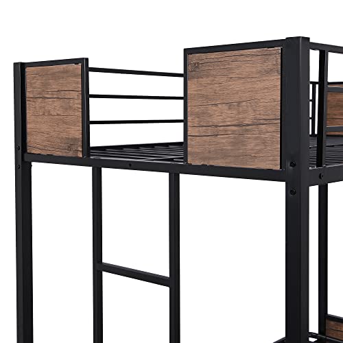 Polibi Twin-Over-Futon Couch and Bed, Metal Futon Bunk Bed with Guardrails and Ladder (Black)