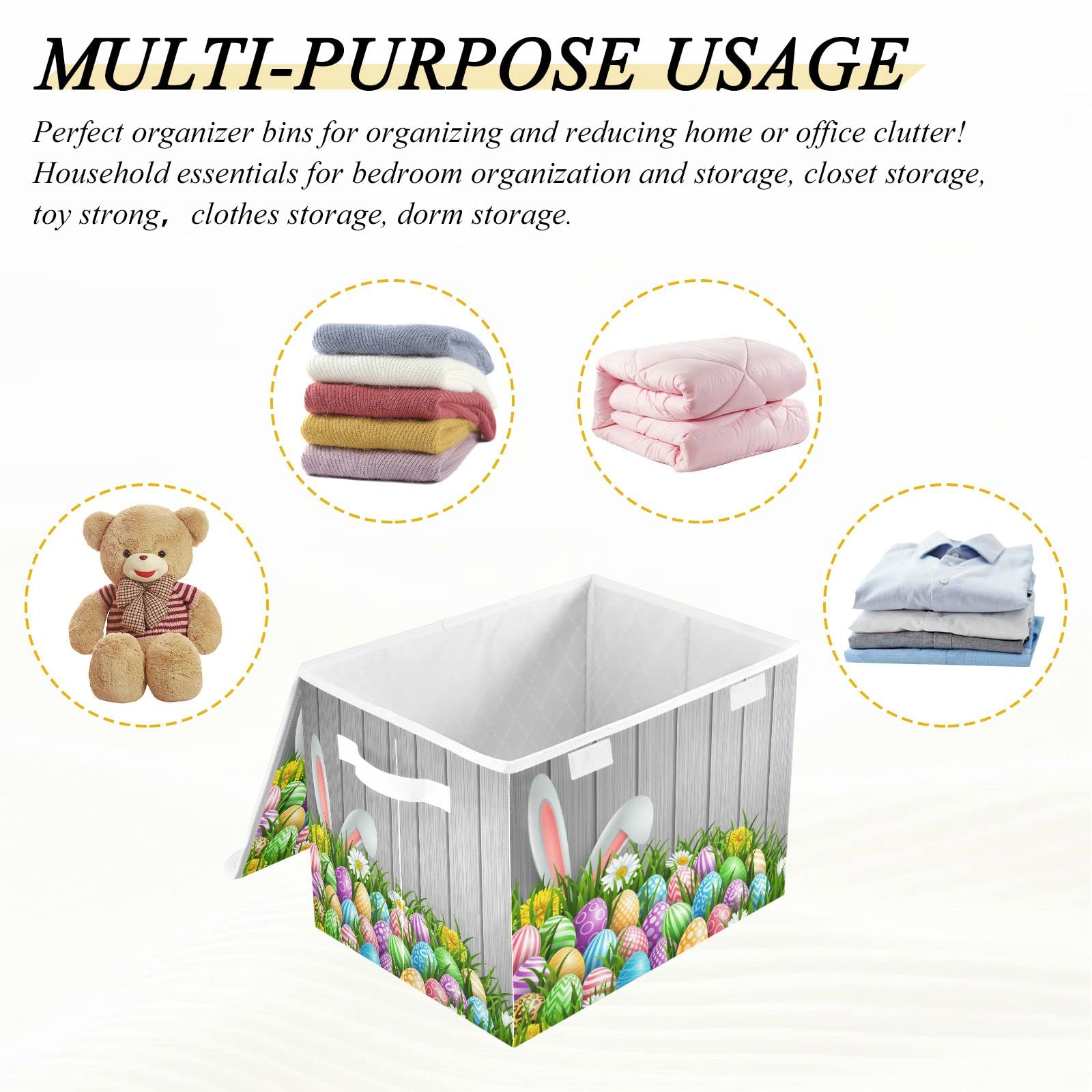 senya Easter Storage Baskets Collapsible Bins with Lids, Flowers Wood Boxes Clothes for Organizing (B06D22020)