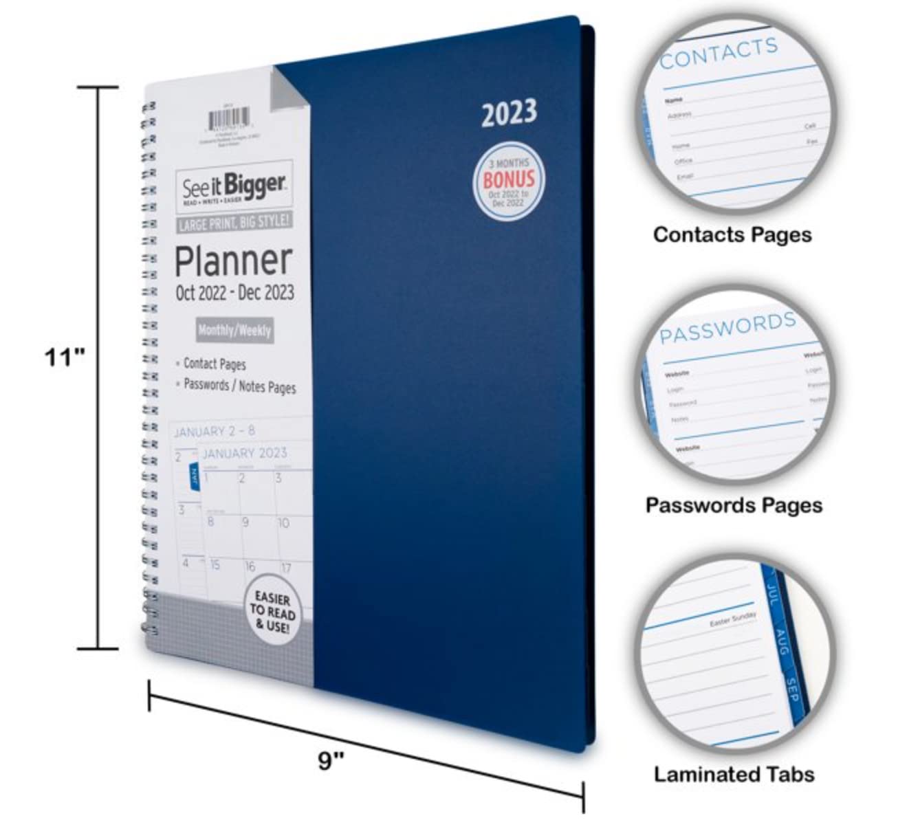 See It Bigger Monthly & Weekly Planner, October 2022 - December 2023 (5.75"x 8.75") Black