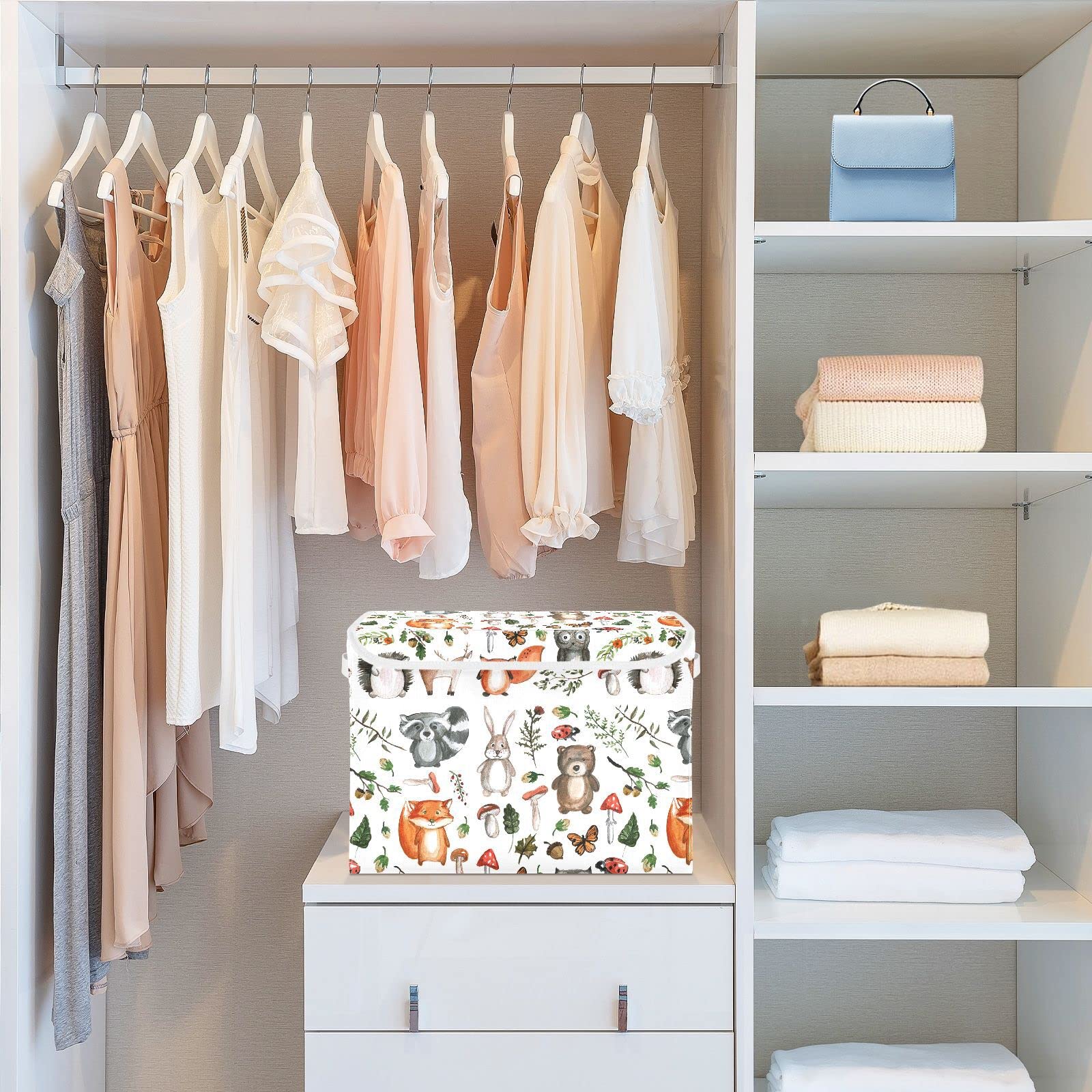 senya Large Storage Bins with Linen Collapsible Foldable Storage Cubes Fabric Closet Organizer Containers box with Flip-Top Lid for Home Bedroom Office 16.5 x 12.6 x 11.8in (Woodland)