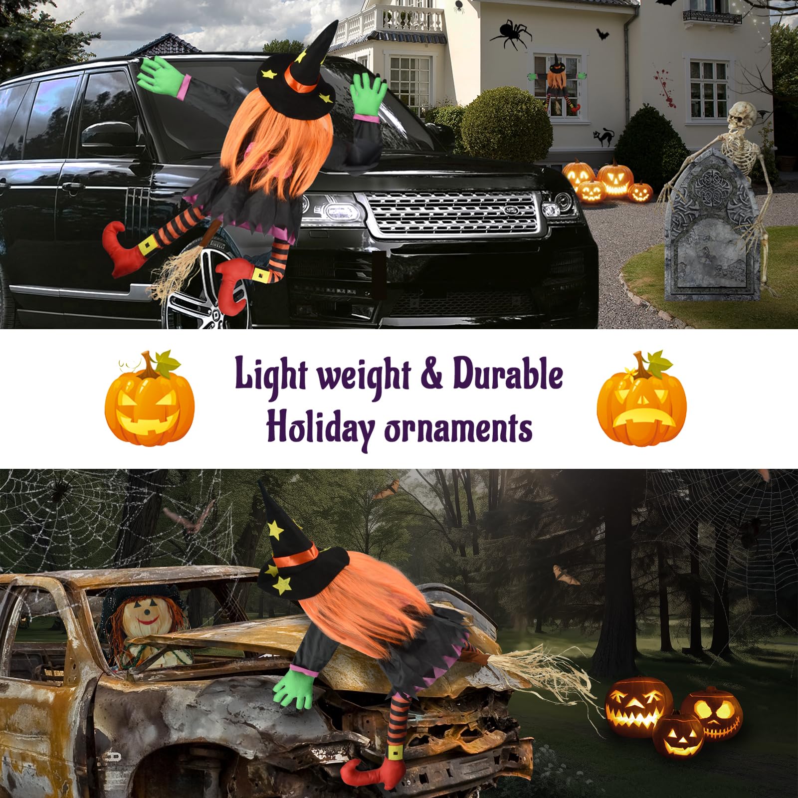 SHAVINGFUN Crashing Witch Halloween Outdoor Decoration-Flying Crashed Witches,Crashing Witch into Tree Halloween,Flying Witch Decor for Front Yard, Tree, Porch, Outdoor Lawn