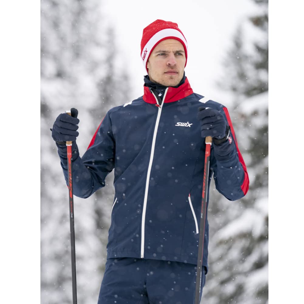 Swix Men's Standard Infinity Windproof Water-Resistant All-Round Cross-Country Ski Jacket, Dark Navy Red, Small