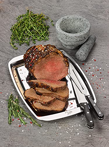 Tala Performance Stainless Steel Carving Tray, with 5 Spikes to Hold Meat Whilst Carving, 35.5cm x 25 cm