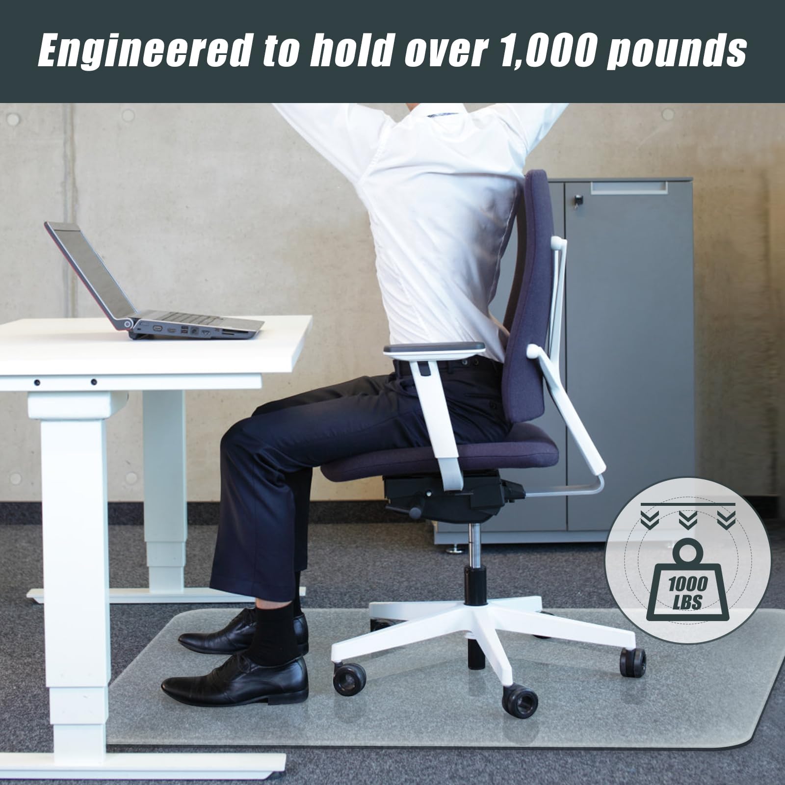 SHAREWIN Office Chair Mat for Carpet/Hardwood Floor- Tempered Glass Desk Chair Mat fo Office Home 1/5β Thick, Heavy Duty Under Desk Protector, Computer Gaming Chair Mat w/Anti-Slip Pads, 46β x 35β