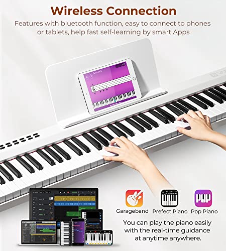 Piano Keyboard 88 Keys, Electric Keyboard Piano for Beginner with APP Learning, Touch Sensitive Keys,Sustain Pedal, Power Supply and Storage Bag, White, by Vangoa