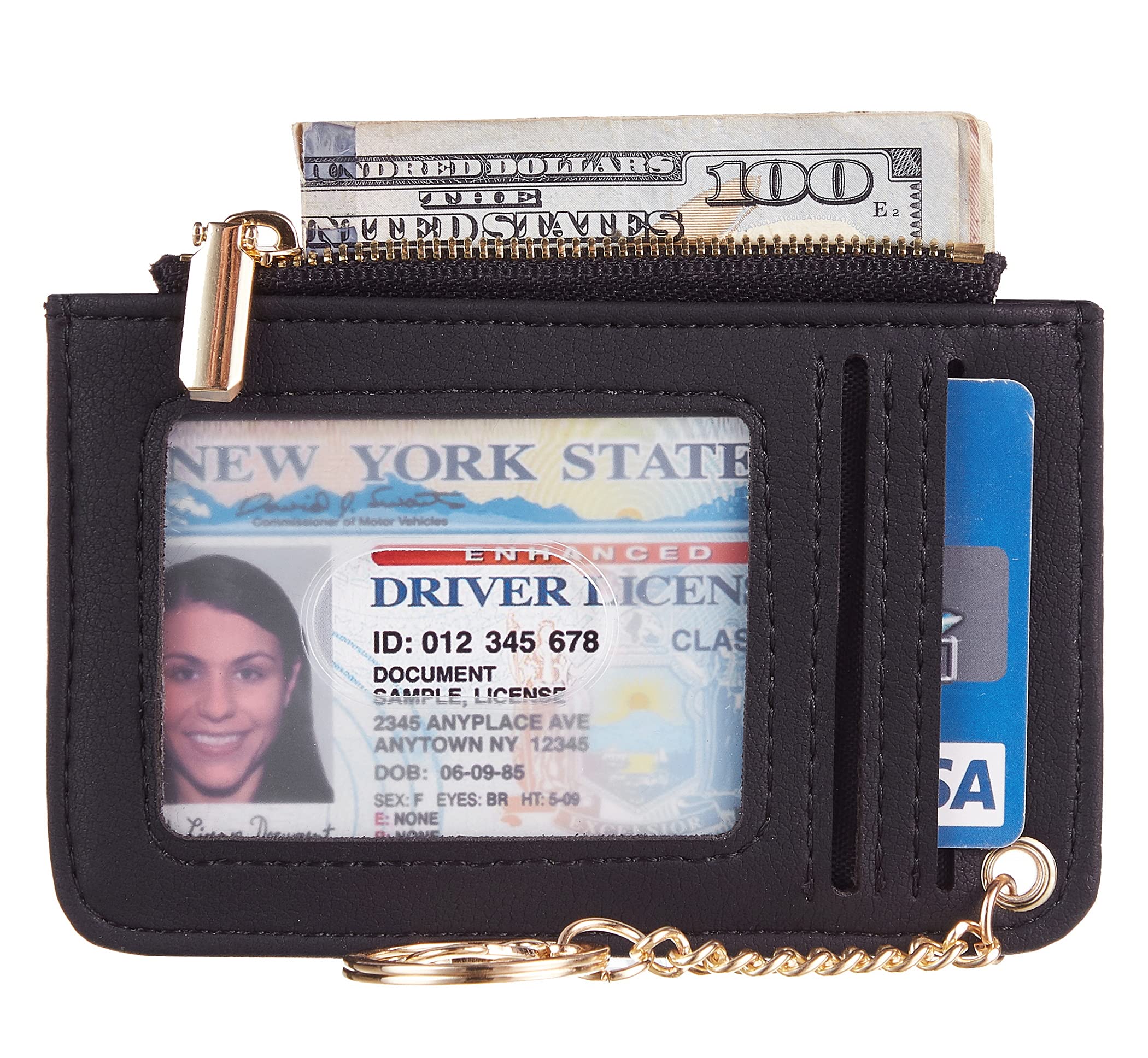 Toughergun Womens Keychain Wallet Slim Front Pocket Minimalist RFID Blocking Credit Card Coin Change Holder Purse Wallet (Black Smooth)