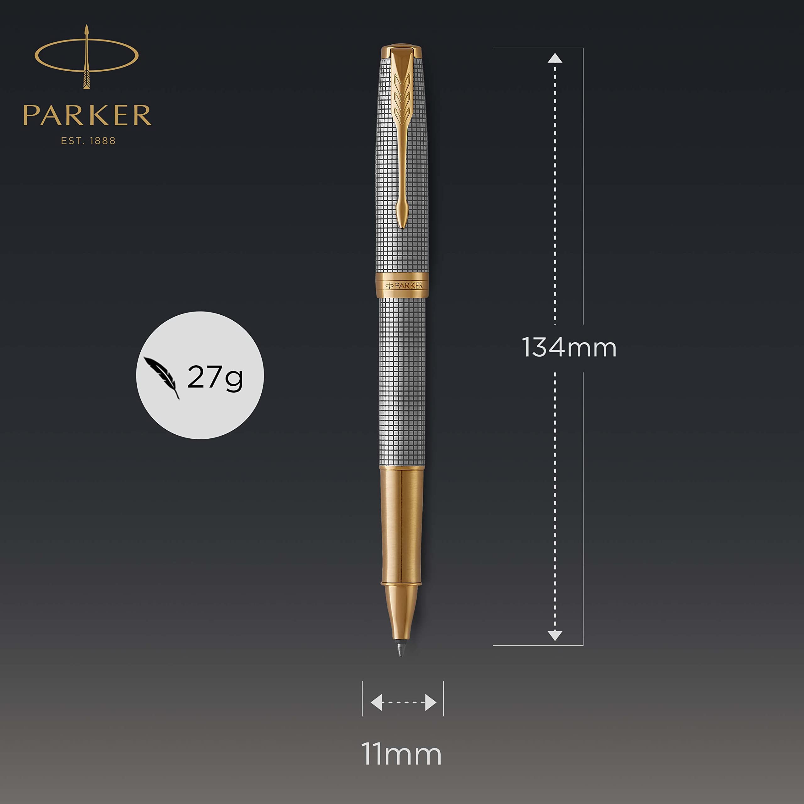 PARKER Sonnet Rollerball Pen, Chiselled Silver with Gold Trim, Fine Point Black Ink (1931491)