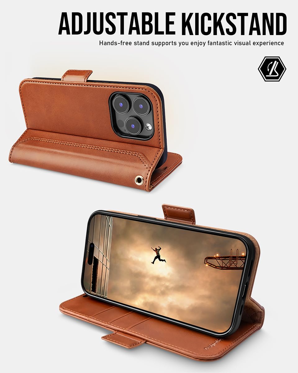 OCASE Compatible with iPhone 15 Pro Wallet Case, PU Leather Flip Folio Case with Card Holders RFID Blocking Kickstand [Shockproof TPU Inner Shell] Phone Cover 6.1 Inch 2023, Retro Brown