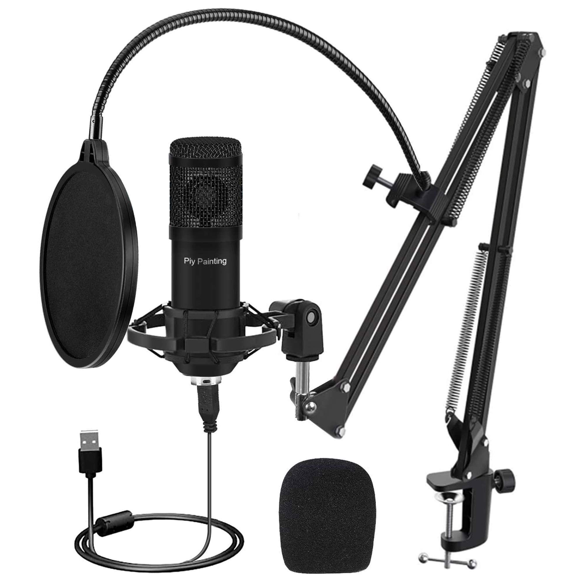 Piy Painting USB Microphone Kit, Condenser Microphone Kit with 192KHZ/24Bit Studio Mic Sound Chipset Scissor Arm, Plug & Play Recording Microphone for PC Gaming Streaming Podcasting