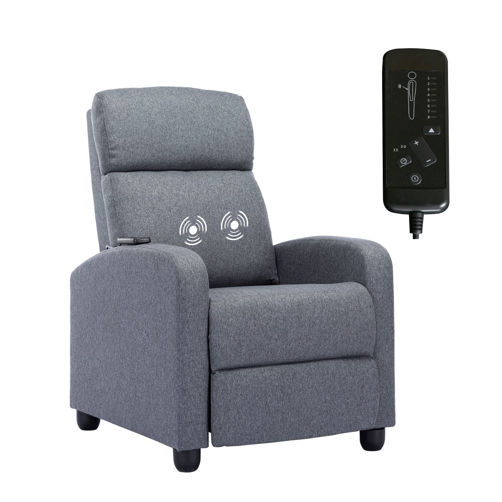 Phoenix Home New Model Massage, Modern Single Sofa Padded Backrest and Thick Seat Cushion, PU Leather Recliner Chair for Living Room, Home Theater, Dark Black