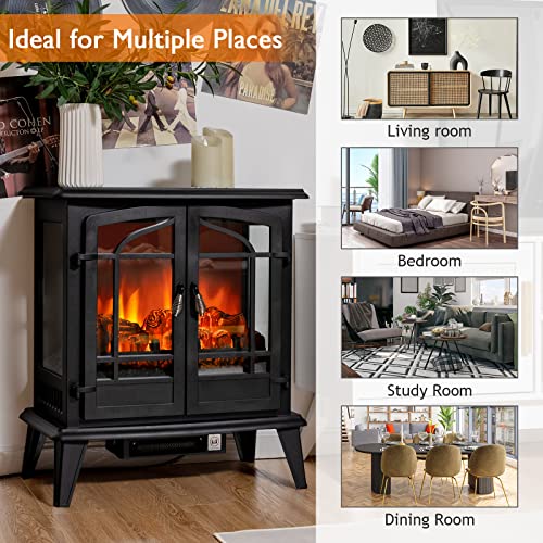 Tangkula 25 Inches Electric Fireplace Stove, 1400 W Freestanding Fireplace Heater, Indoor Electric Stove Heater W/Realistic Dancing Flame Effect, Adjustable Temperature, Overheat Protection
