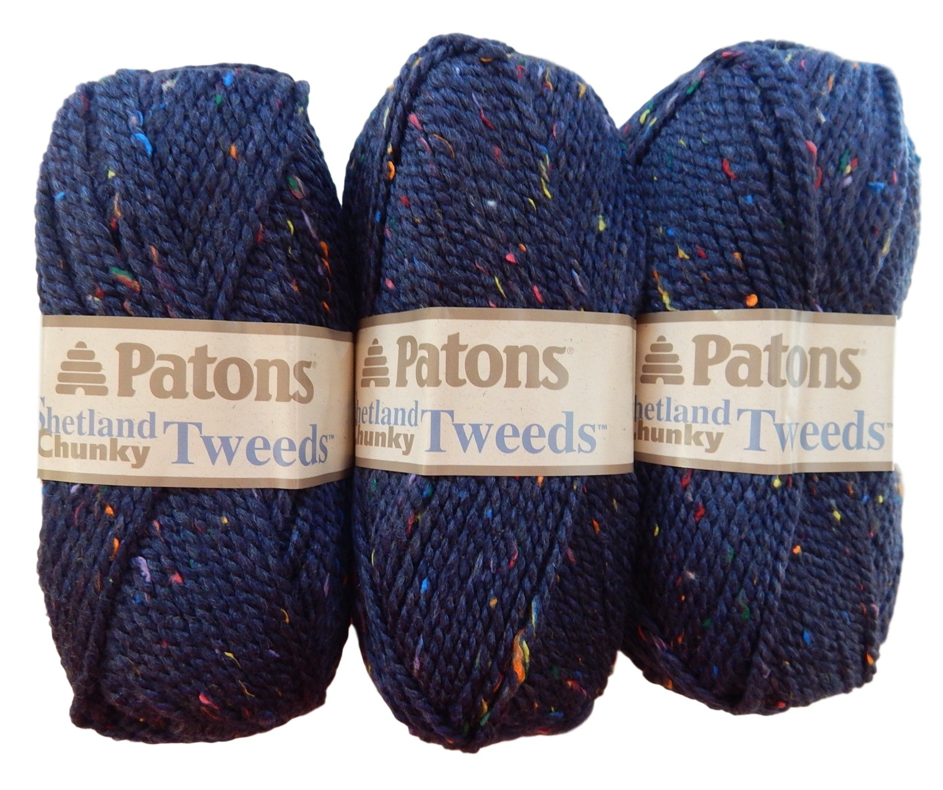 Patons Shetland Chunky Tweed Yarn Wool Blend 3 Pack (Blue)
