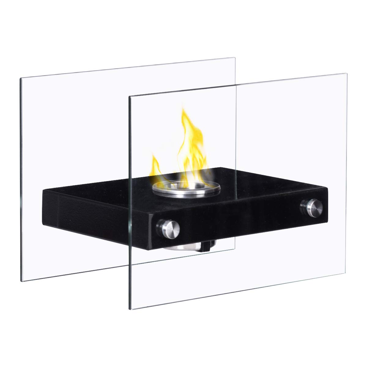 Tangkula Tabletop Fireplace Portable Stainless Steel Indoor Outdoor Ventless Bio Ethanol Fireplace Firepit (Black)