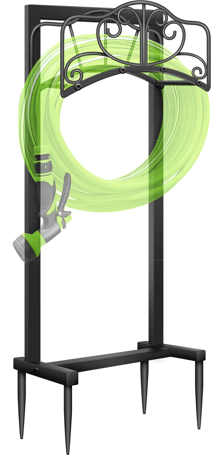 SHOMEXTOL Garden Hose Holder -Freestanding Heavy Duty Hose Hanger,Upgraded Water Hose Holder Holds 100-feet Hose,Sturdy Hose Stand and Hose Storage Rack for Lawn & Yard,Black