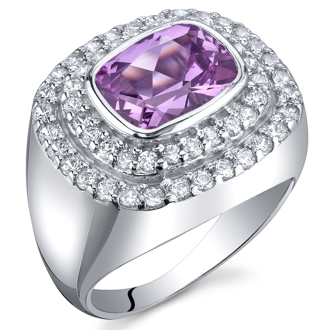 PEORA Created Pink Sapphire Cocktail Ring Sterling Silver 2.75 Carats Size 9