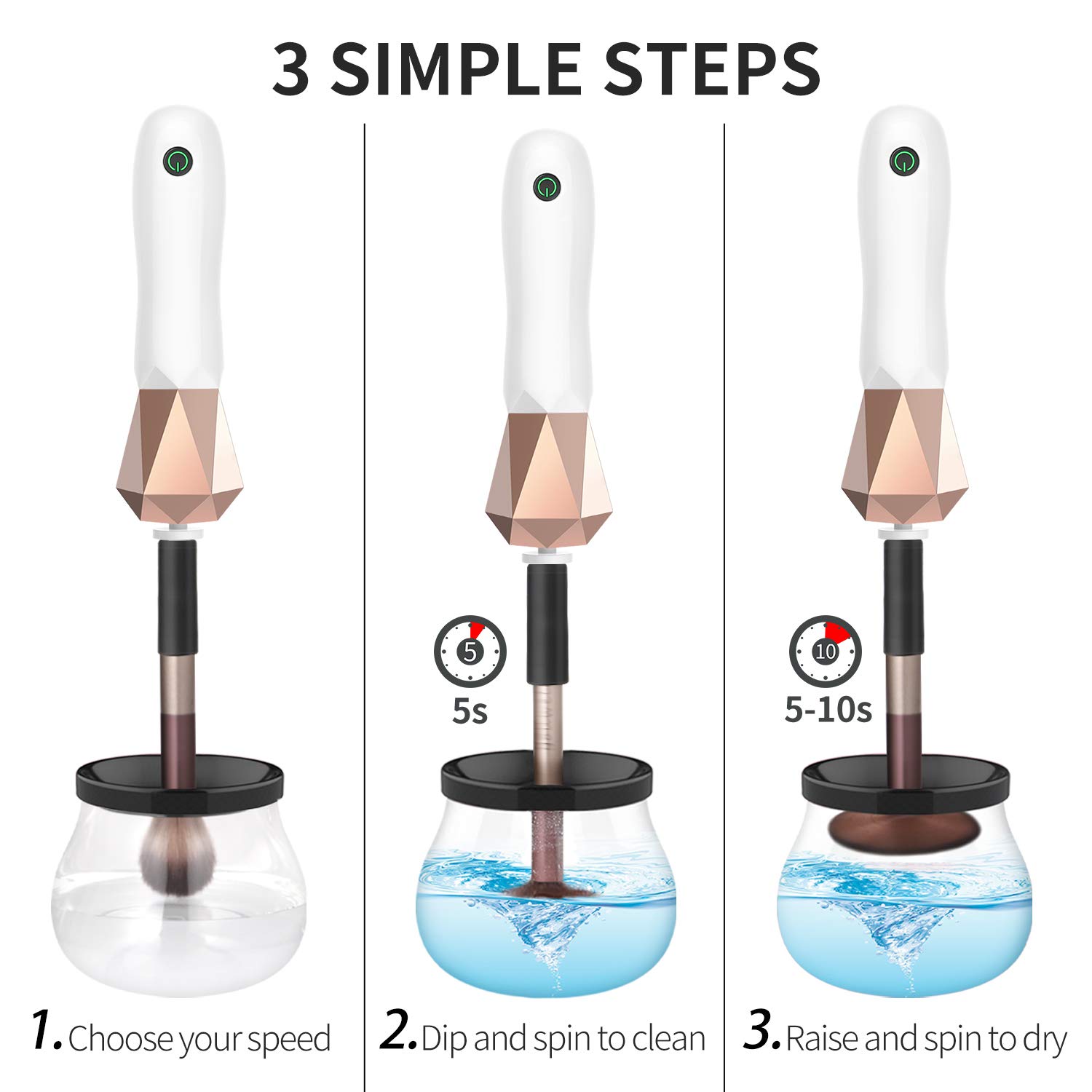 Senbowe Upgraded USB Makeup Brush Cleaner and Dryer Machine, Electric Cosmetic Automated Makeup Brush Spinner, Cleaning Solution Tool, 13 Collars, Wash and Dry in Seconds, Rechargeable Brush Cleaner