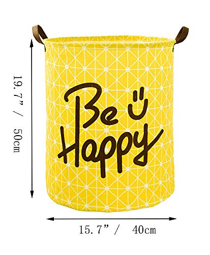 SDAIGC Collapsible Unicorn Laundry Basket, Blondie Canvas Waterproof Round Storage Hamper, Clothes Toys Organizer Basket, Cute Kids Gift Basket (Yellow Happy)