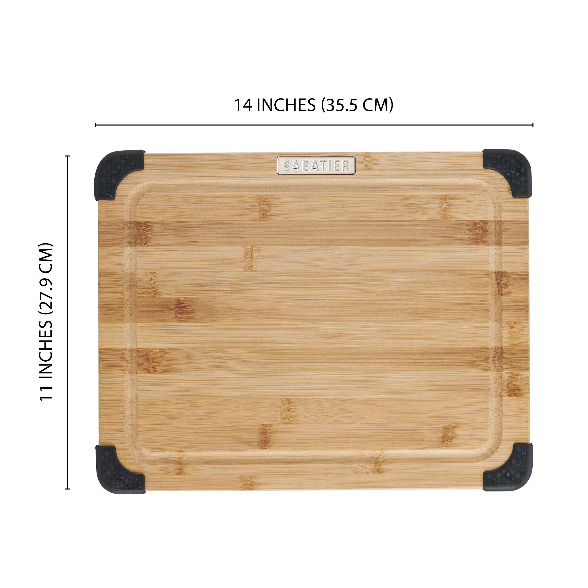 Sabatier Bamboo Cutting Board with Non-Slip Edges, Large Kitchen Chopping Board with Perimeter Juice Trench, 11-inch x 14-Inch, Bamboo
