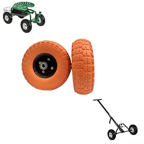 SASONCO Solid Wheelbarrow Tires Sack Truck Cart Wheel Puncture Proof Solid Rubber Tyre Wheels Garden Wagon Cart Trolley Tires Wheels 5/8-inch Bearings 10" 2pack (Orange)