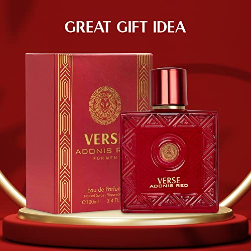NovoGlow Verse Adonis Red for Men - 100ml Eau De Parfum Spray for Men - Long Lasting Fruity Warm & Floral Fragrance Smell Fresh All Day Long Gift for Men for All Occasions